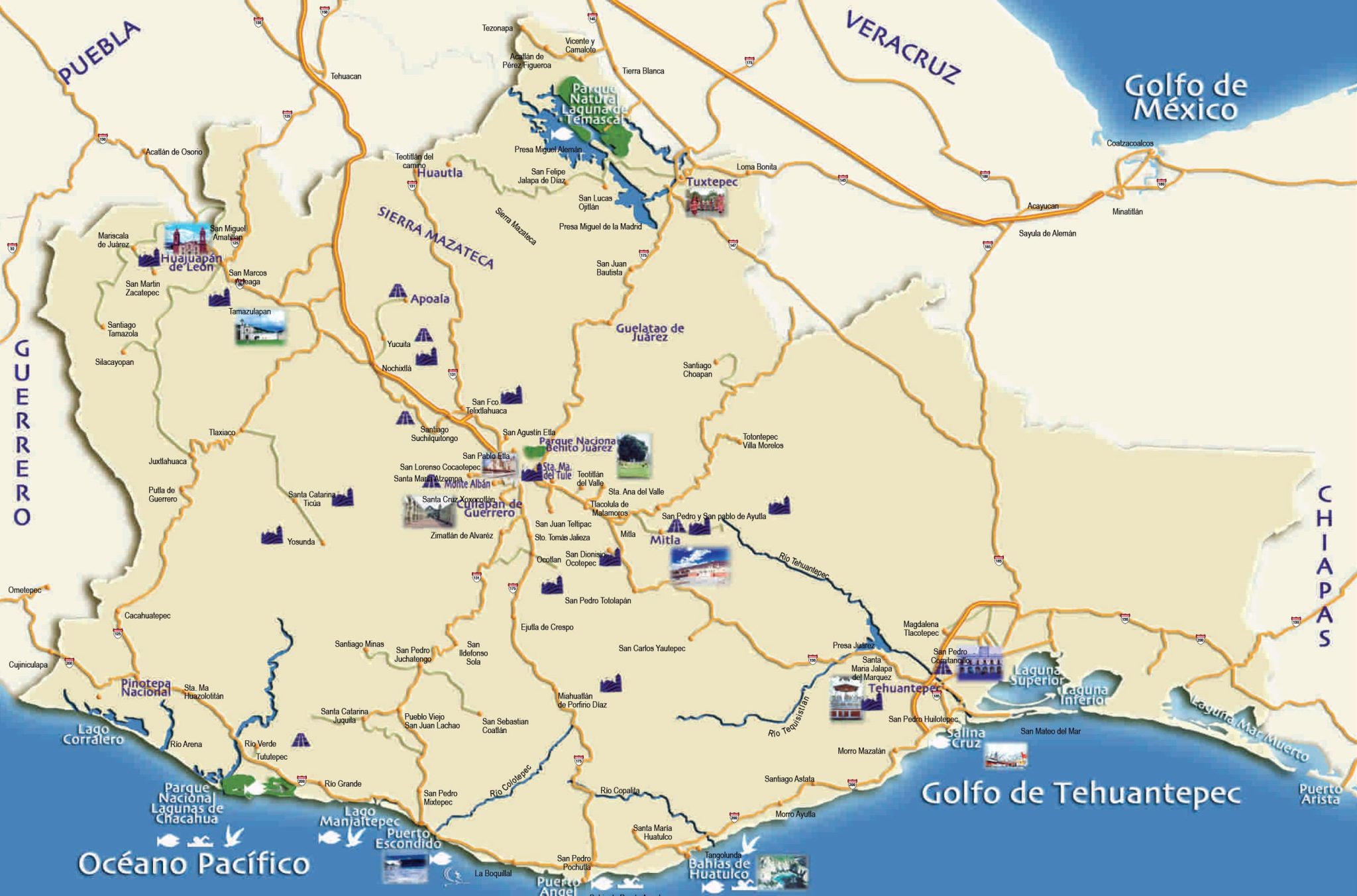 Mapa del Estado de Oaxaca - Destinos México