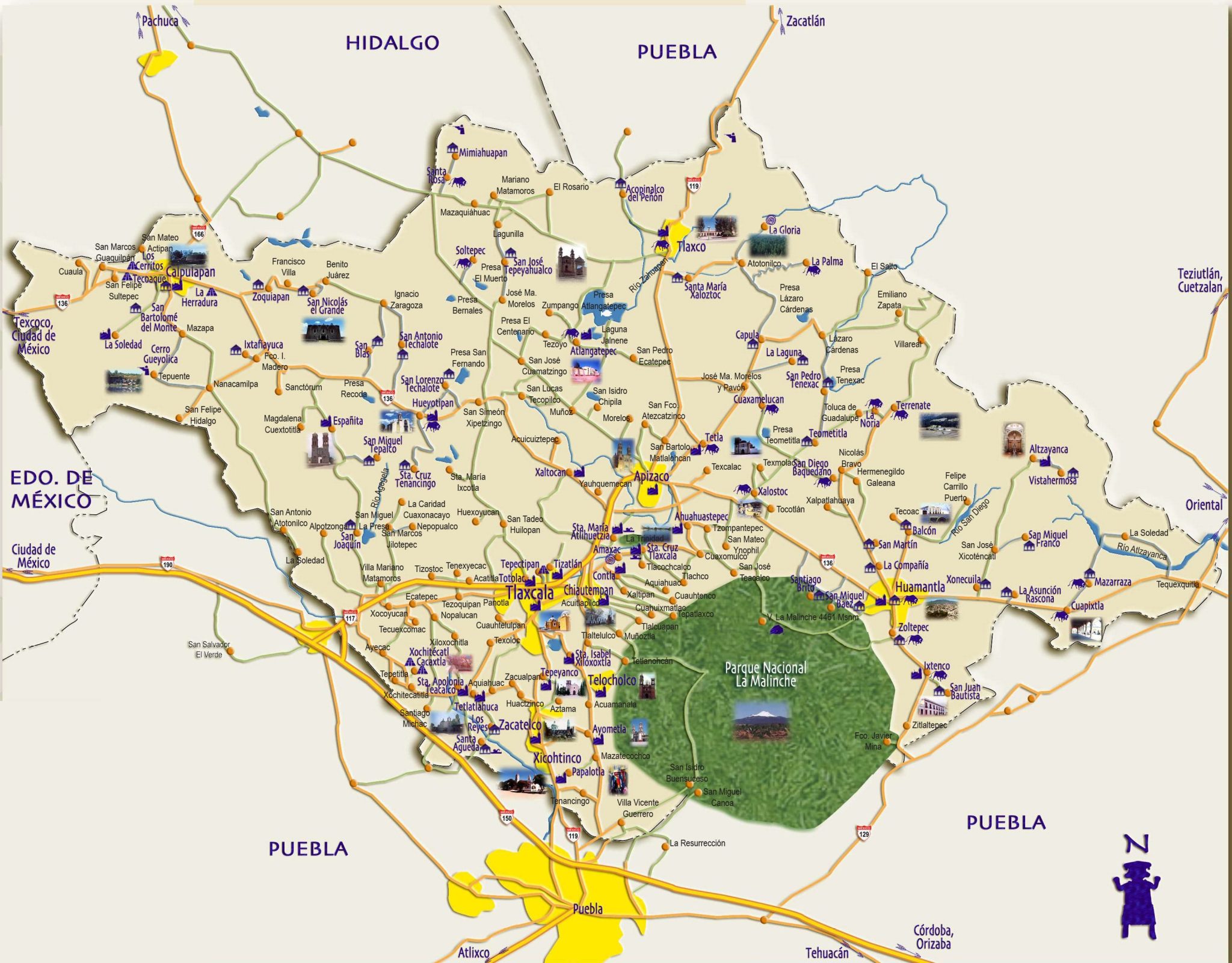 Mapa del Estado de Tlaxcala - Destinos México
